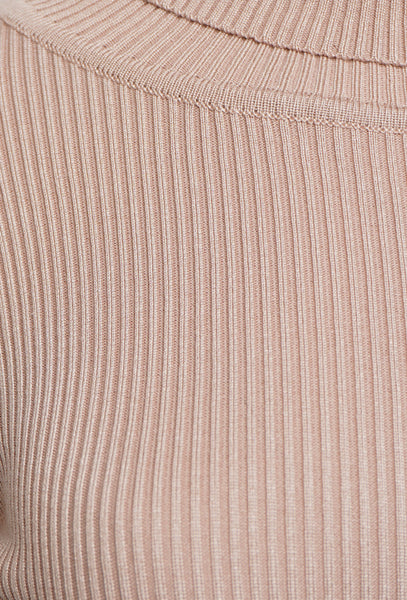 CHERRY KOKO WOMEN'S ROLL/POLO NECK RIBBED KNIT TOP - BEIGE – db3online